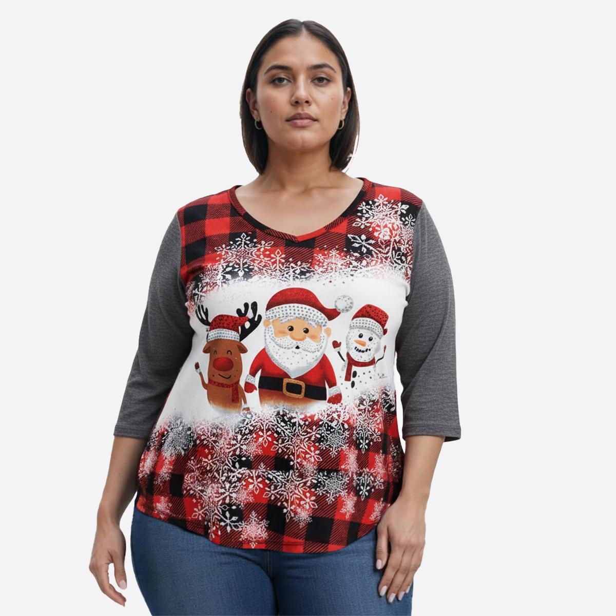 Click here for Plus Size Onque 3/4 Sleeve V-Neck Sharkbite Santa... prices